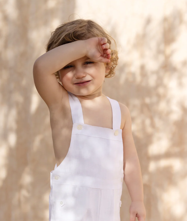 Tartine et Chocolat White Linen Dungarees - The Itsy Bitsy Boutique